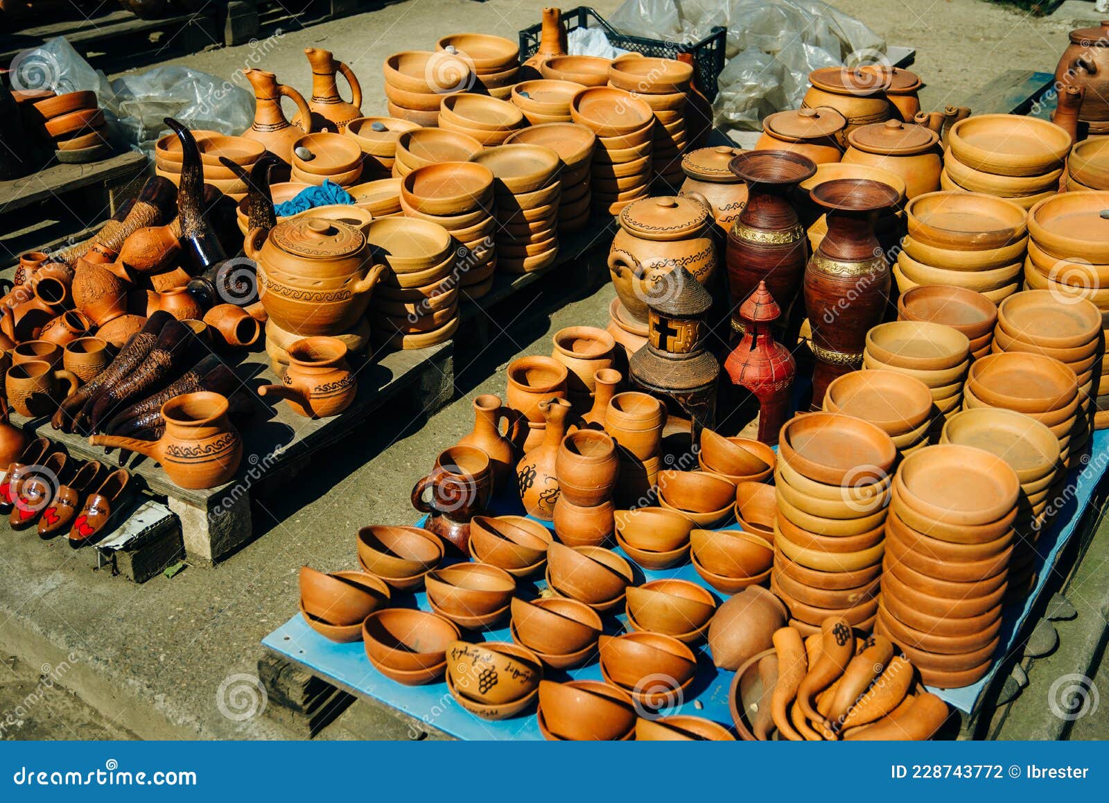 Mediterranean Rustic Large Clay Wine Pitchers Stock Photo - Image of ...
