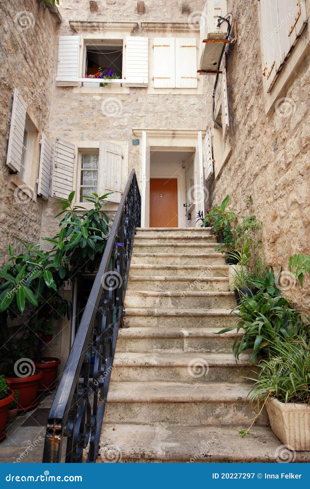 Mediterranean Stone House with Steps Stock Image - Image of history ...