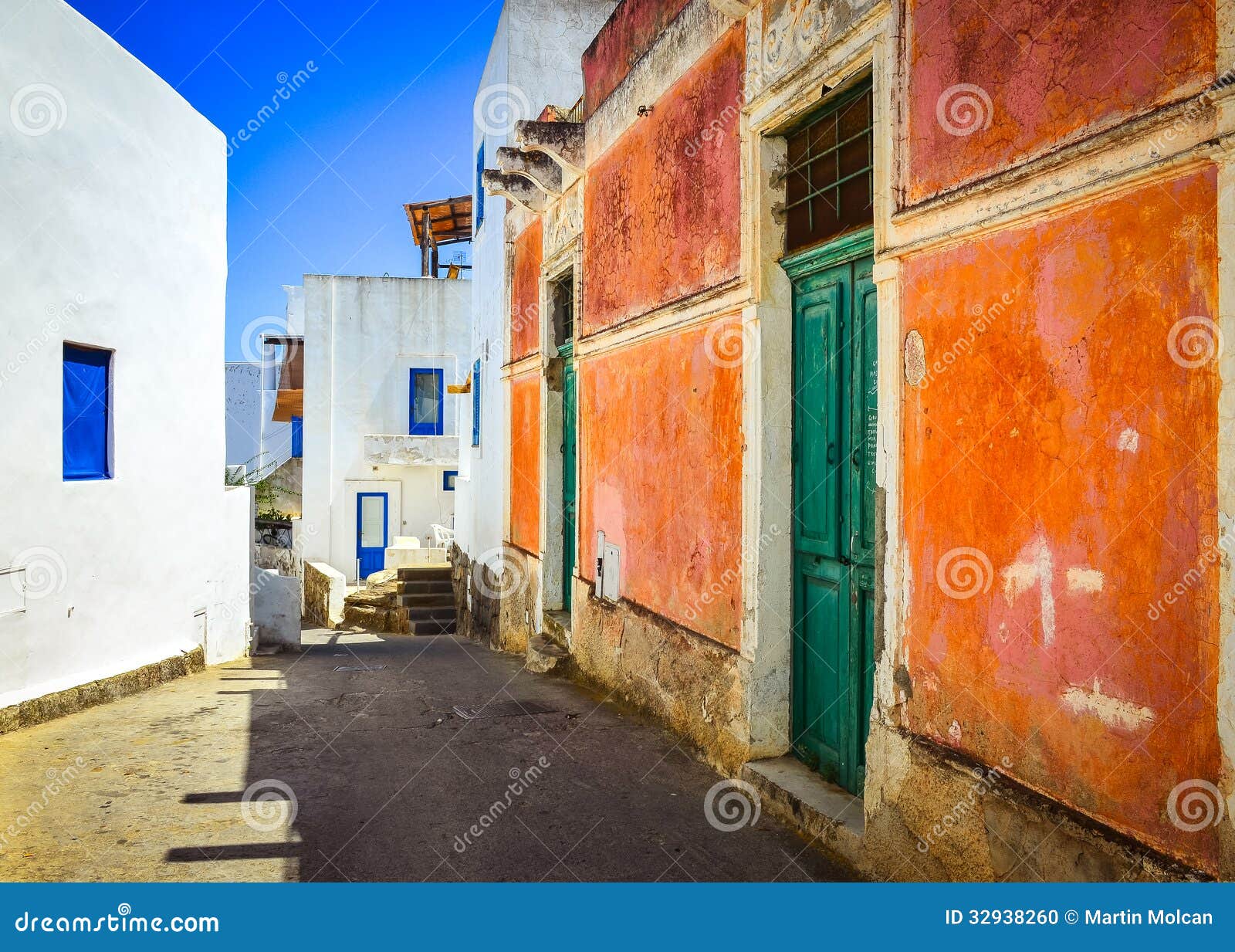 Mediterranean Street with Colorful Walls and Doors and Windows Stock ...