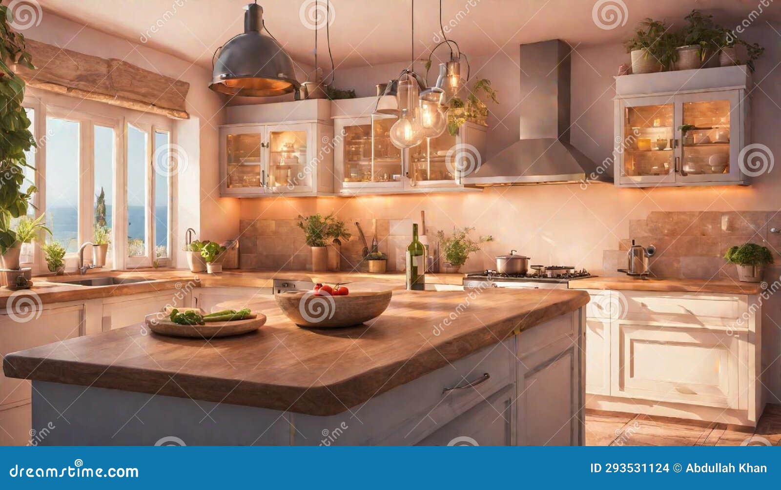 A Mediterranean-style Kitchen with Neon Lights Creating a Warm and ...