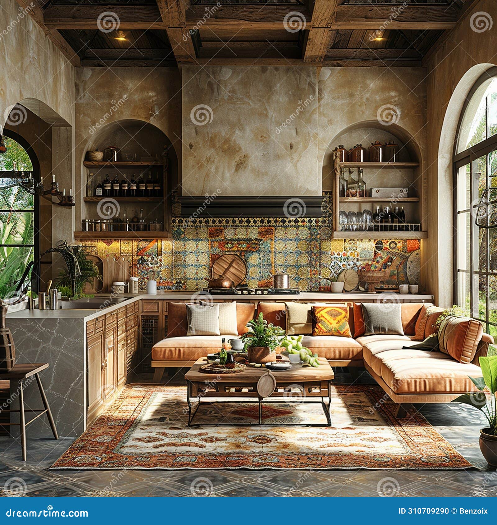 Mediterranean-style Kitchen with Terracotta Tiles and Iron Accents3D ...