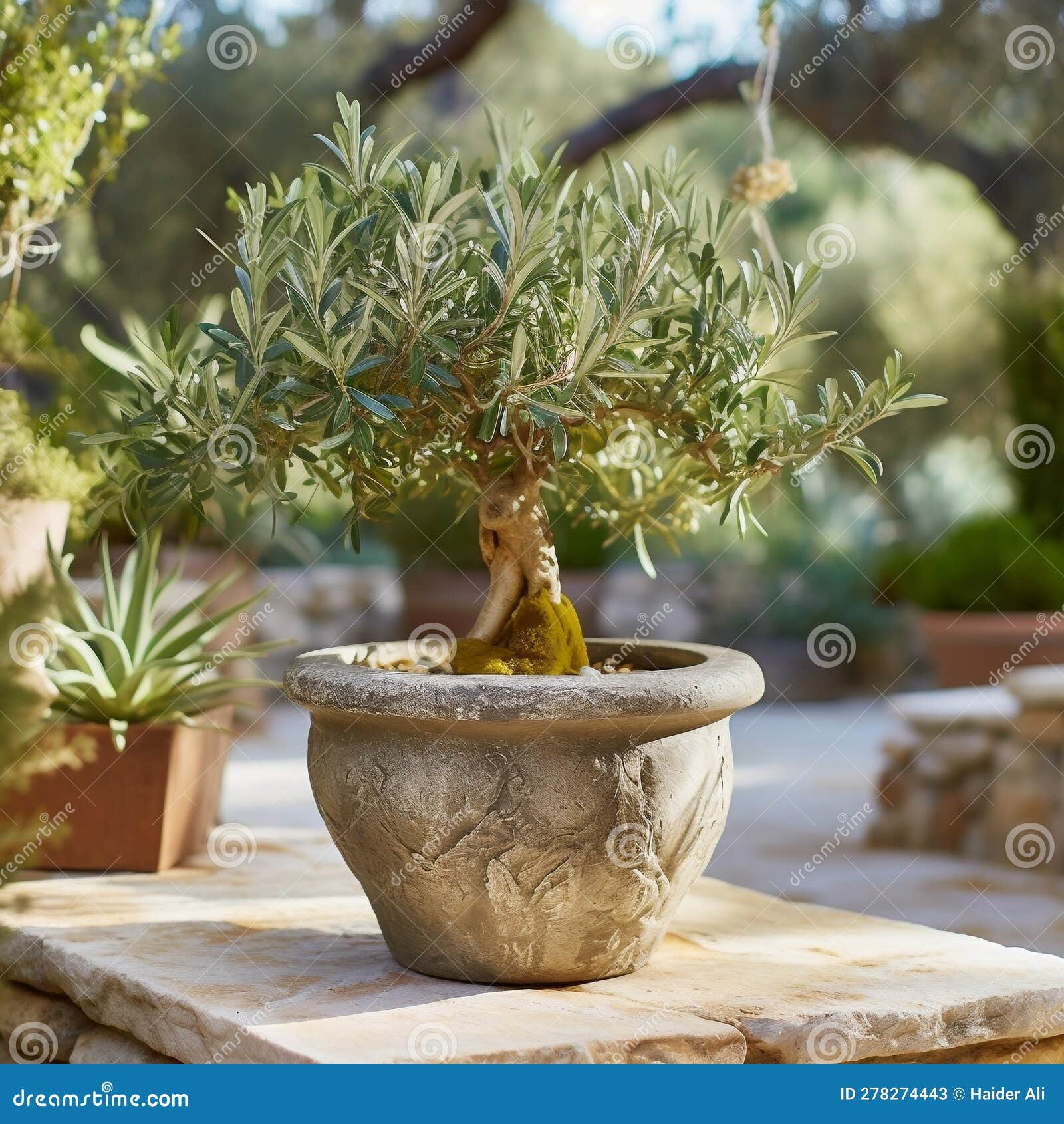 Mediterranean Style Olive Tree Pot. Generative AI Stock Illustration ...