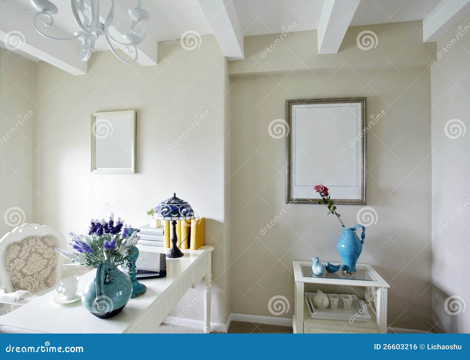 Mediterranean Style of Study Room Stock Photo - Image of decorative ...