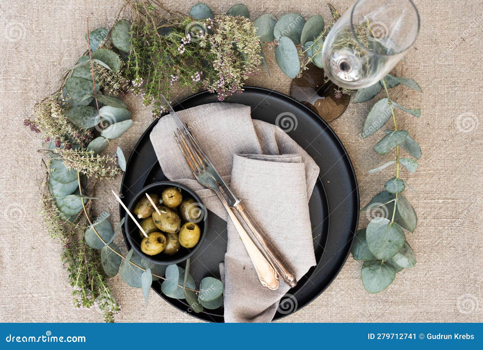 Mediterranean Table Setting with Olives Stock Image - Image of ...