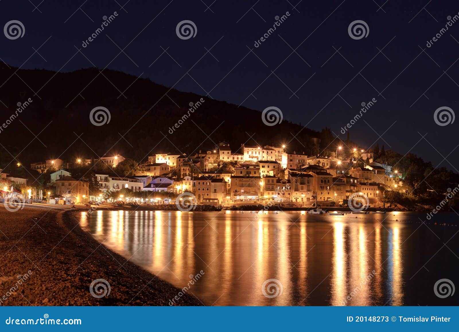 Mediterranean Town at Night Stock Image - Image of horizon, night: 20148273