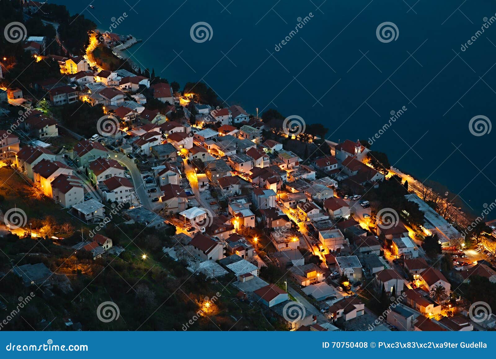 Mediterranean Town at Night Stock Photo - Image of mediterranean, adria ...