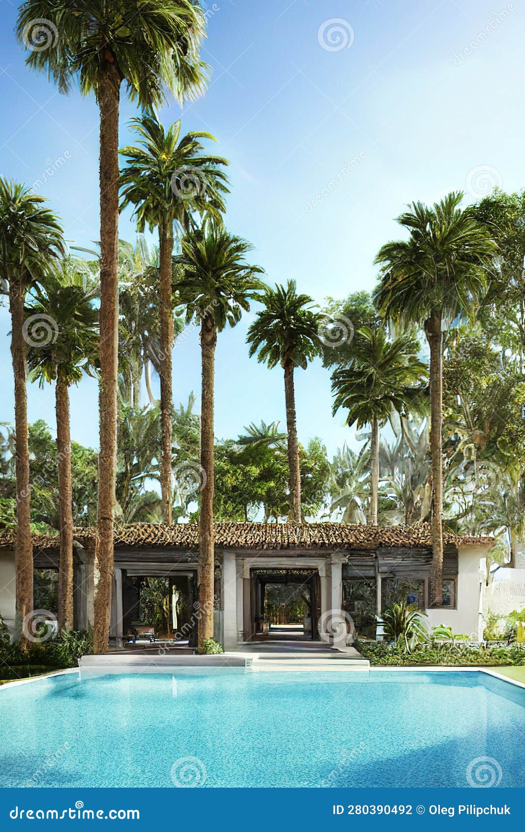 Mediterranean White Villa with Palm Trees and Pool, Ai Generated Stock ...