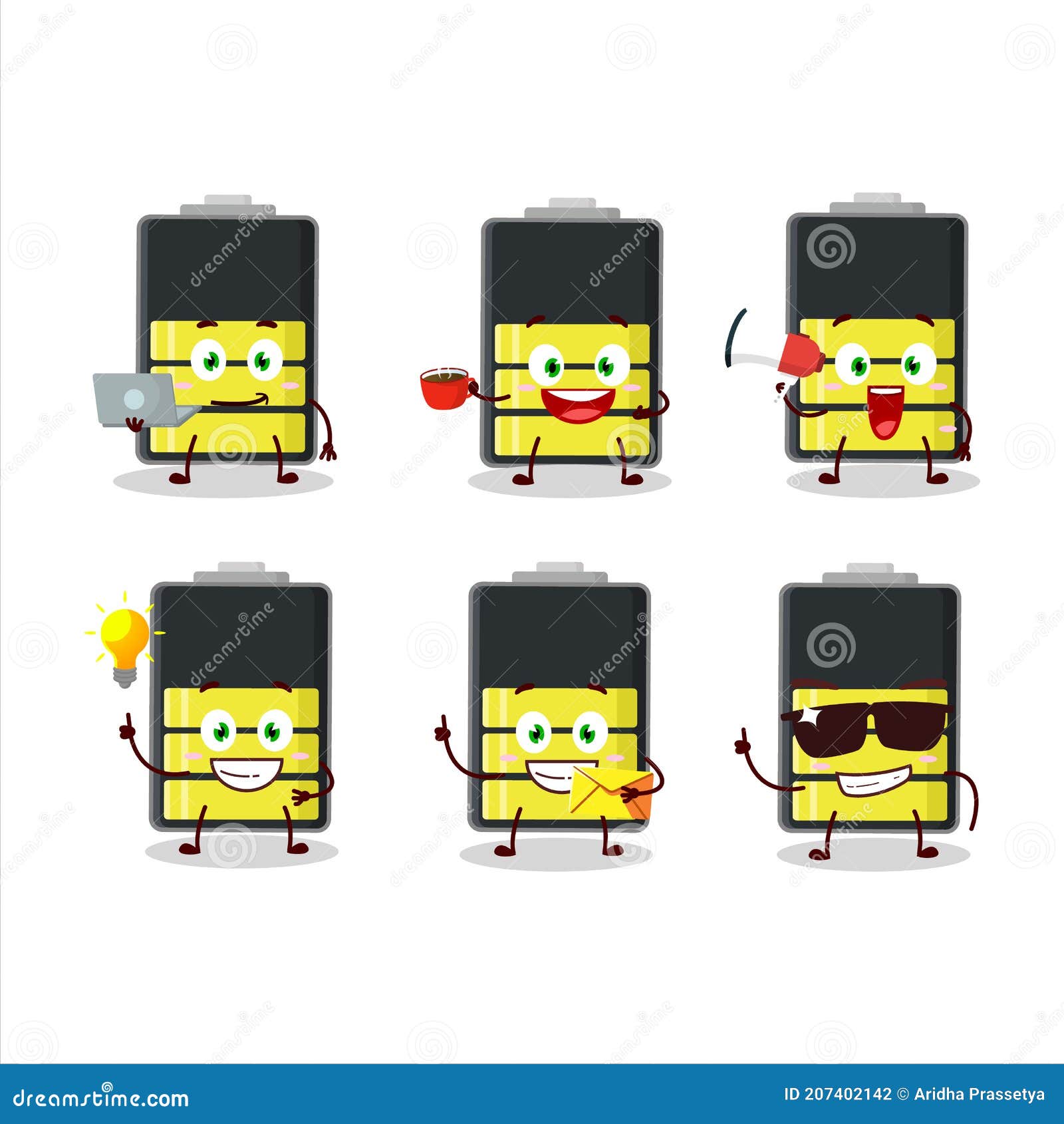 Medium Battery Cartoon Character with Various Types of Business ...
