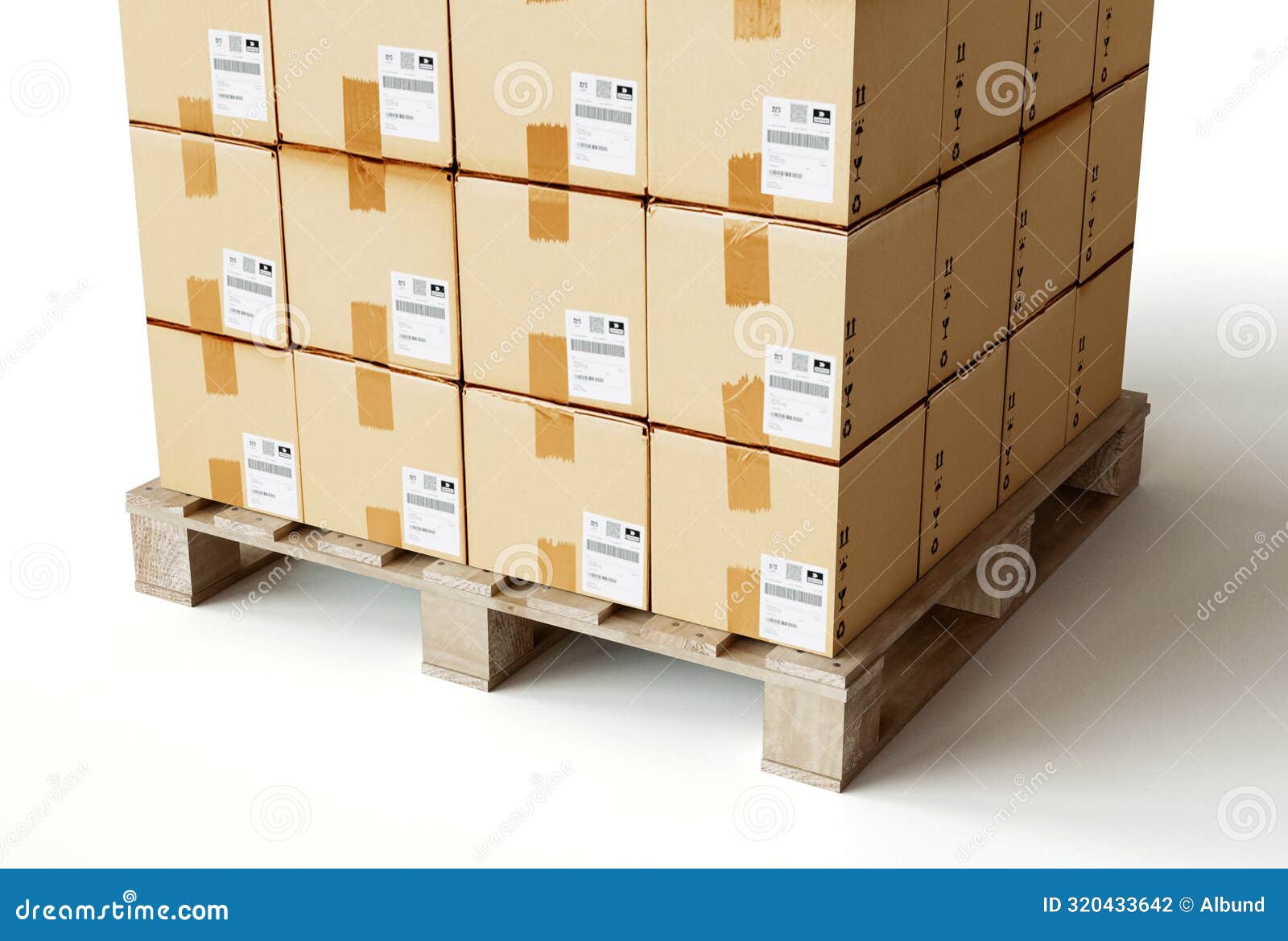 Medium Cardboard Box Stack on Wooden Pallet Stock Illustration ...