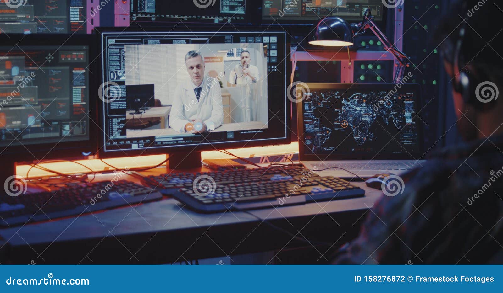 Hacker Intercepting Doctors Video Call Stock Photo - Image of spying ...