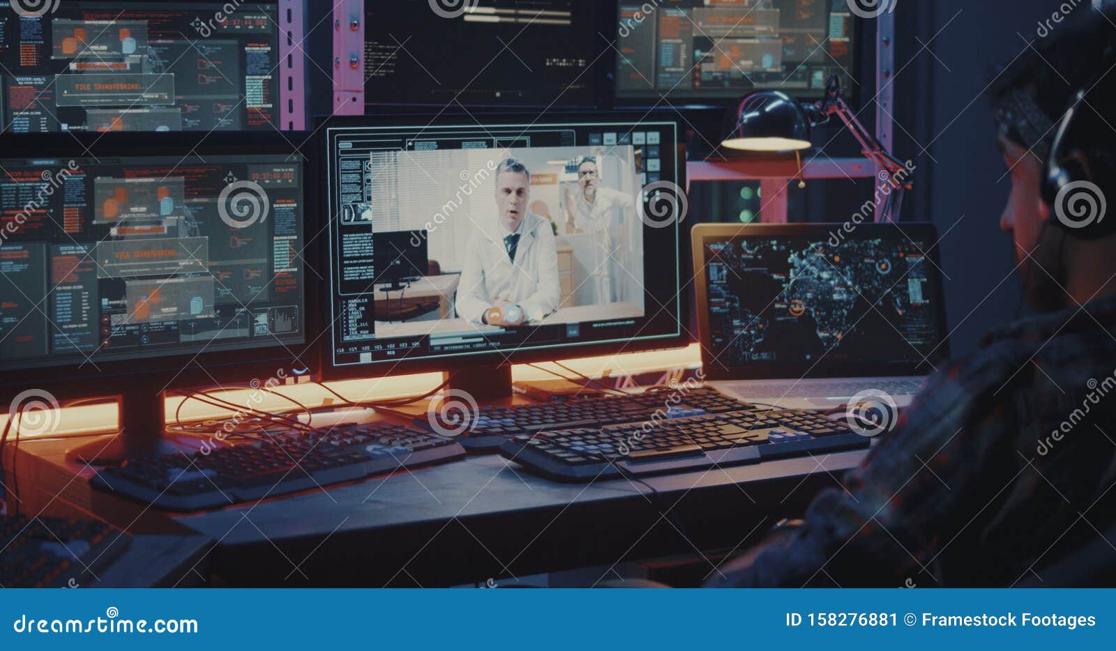 Hacker Intercepting Doctors Video Call Stock Image - Image of desk ...