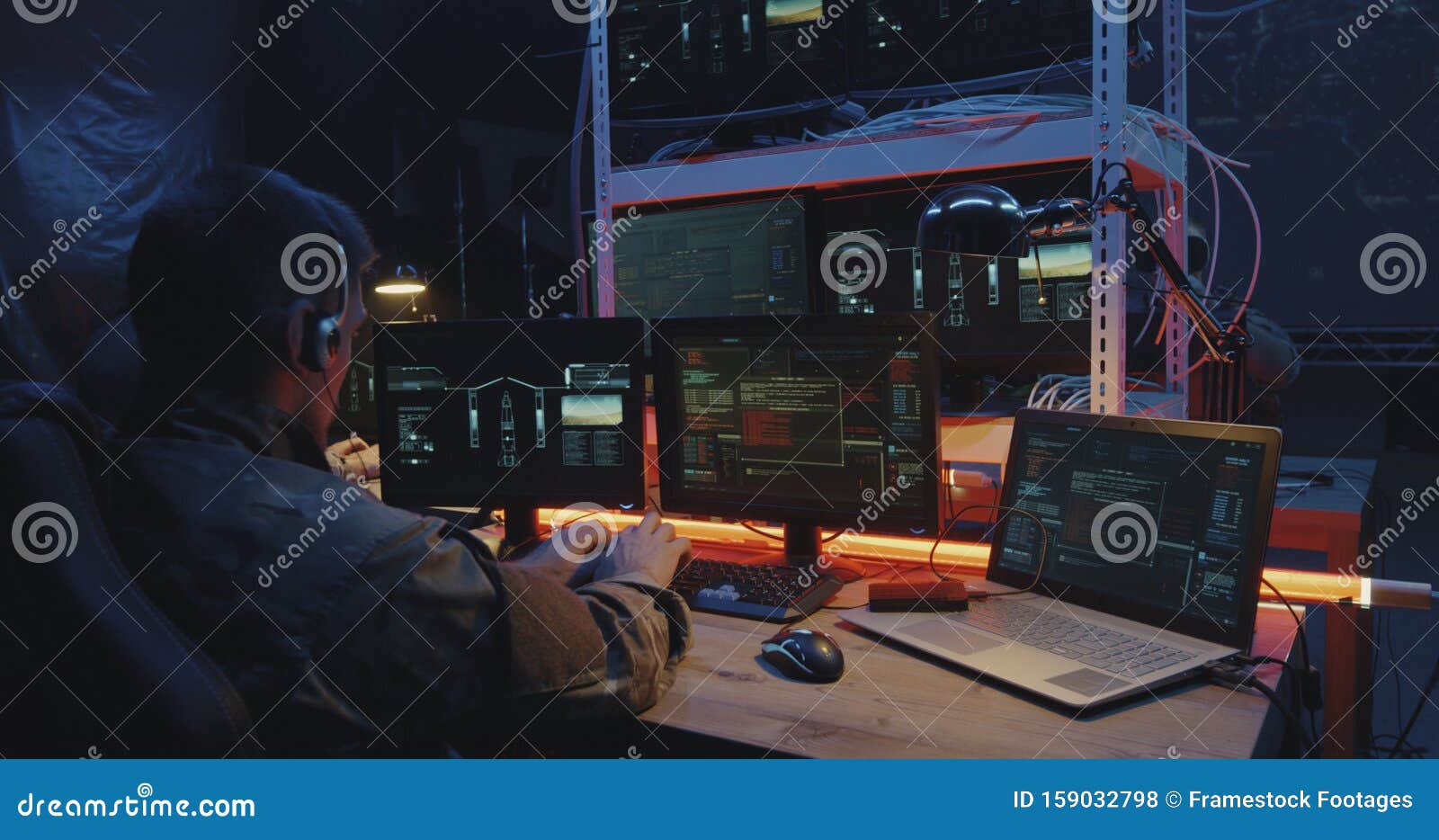 Soldiers Launching Rocket on Computer Stock Photo - Image of adult ...