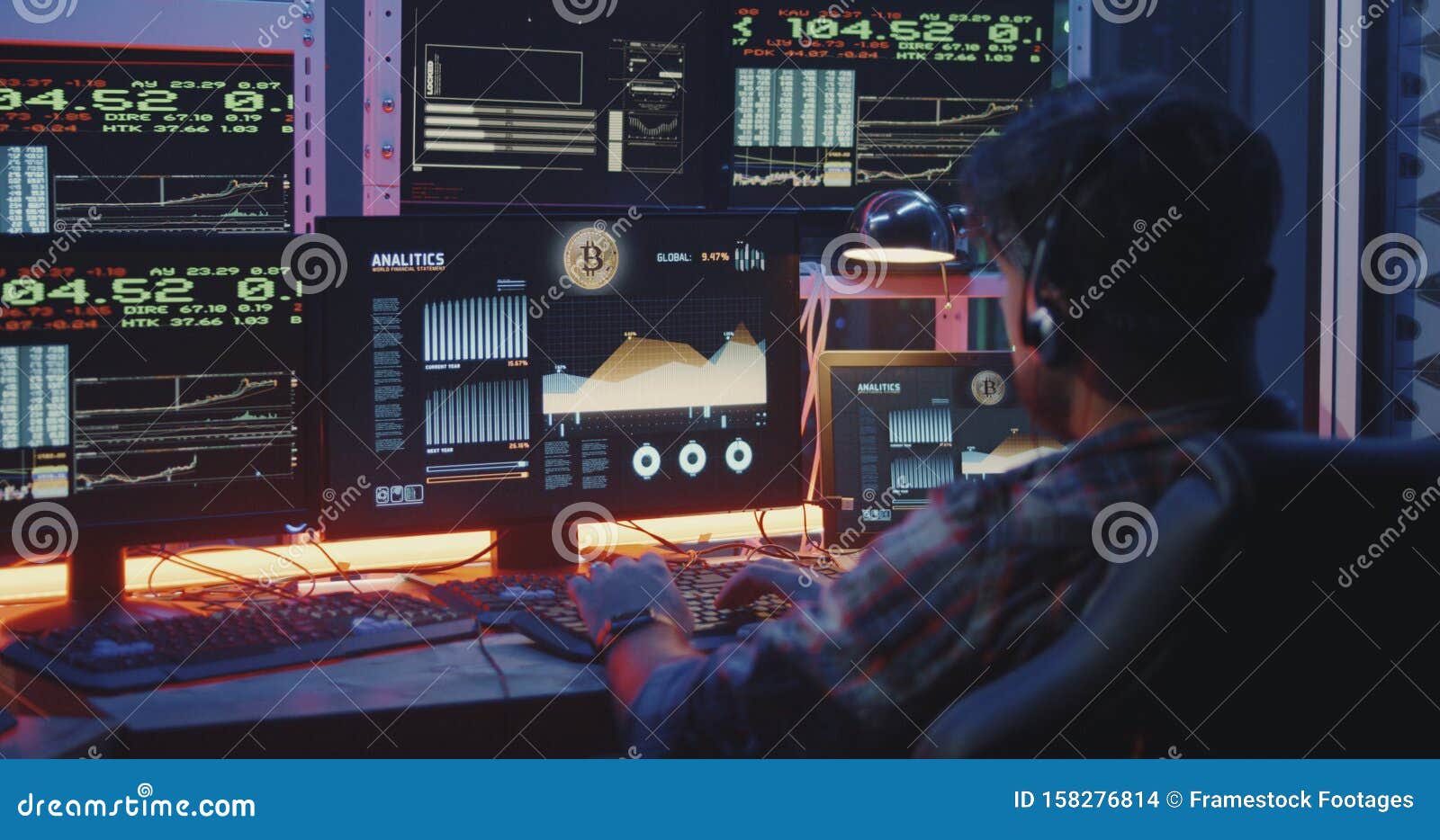 Hacker Using Computer with Multiple Monitors Stock Photo - Image of cybercrime, breaching: 158276814