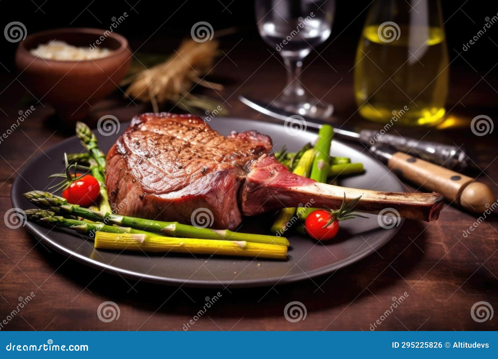 Medium-cooked Tomahawk Served with Asparagus on a Plate Stock Photo ...