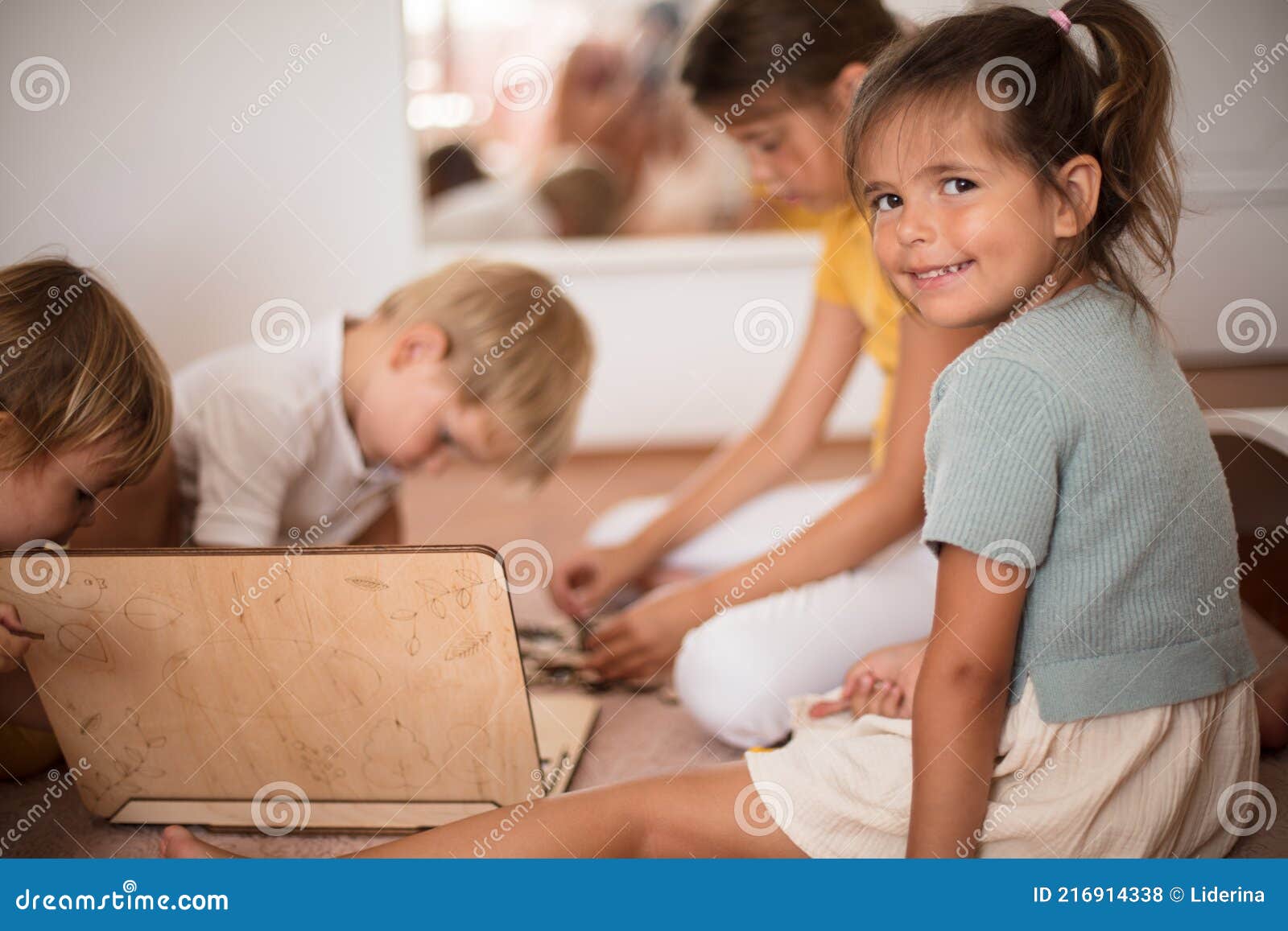 Medium Group of Kids Playing Interactive Games. Stock Photo - Image of ...