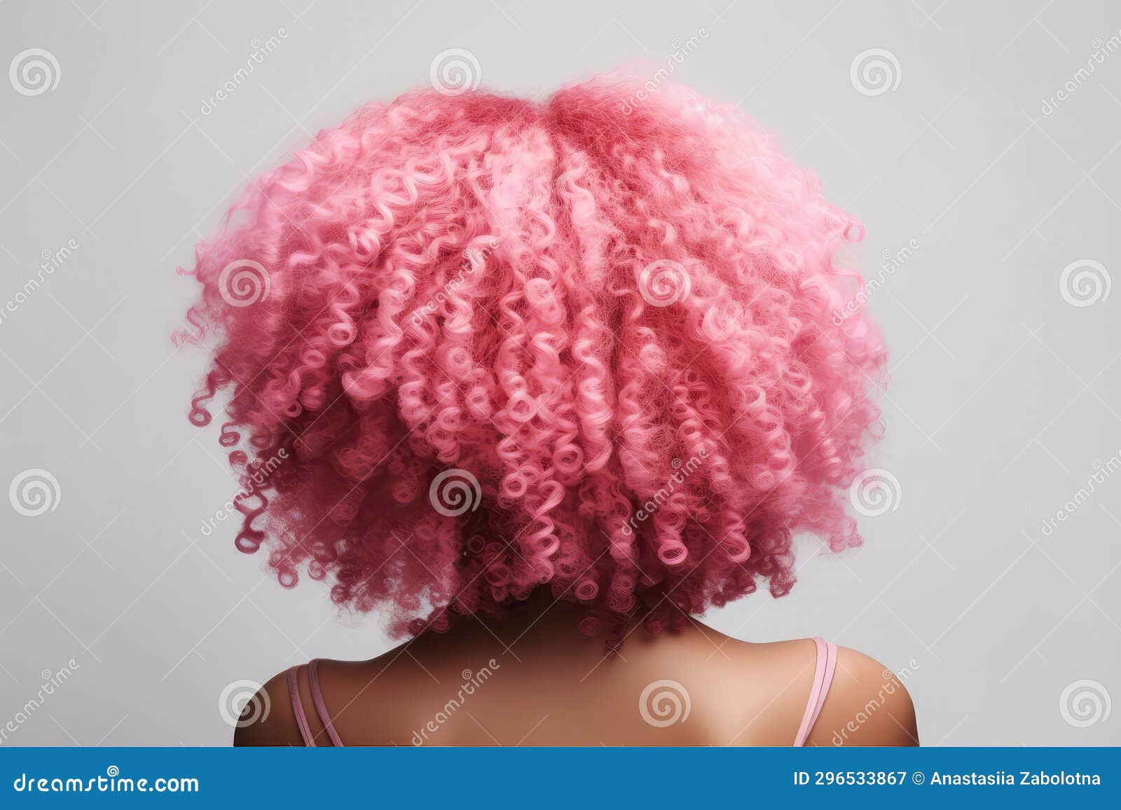 Medium Length Pink Afro Curls , Rear View on White Background ...