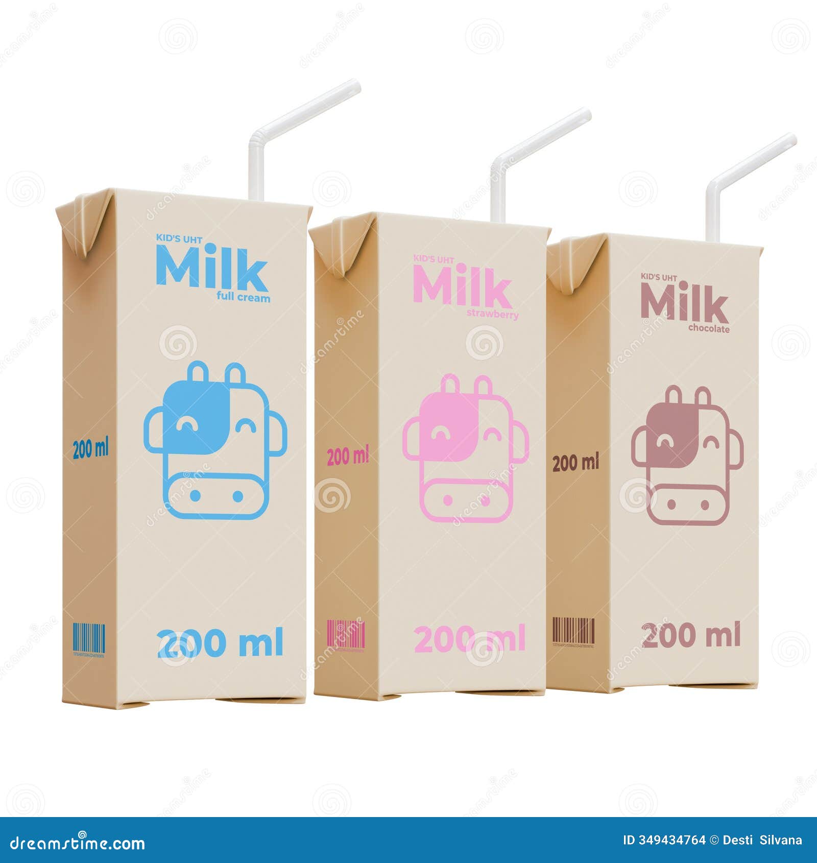 Medium Milk Front Left View in Three Variant 3D Render Illustration ...