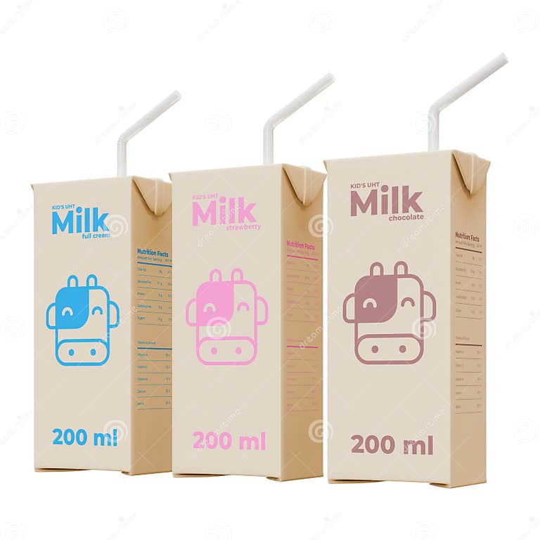Medium Milk Front Right View in Three Variant 3D Render Illustration ...