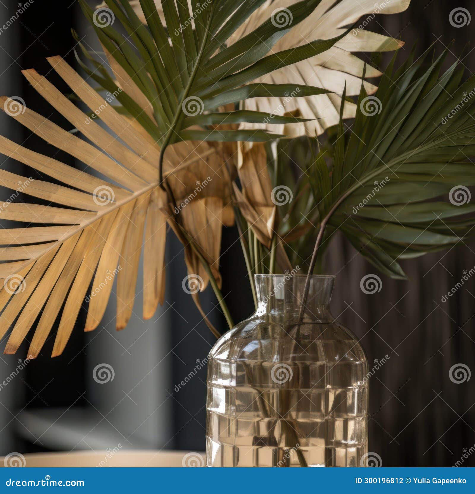 Medium Palm Leaves in a Glass Vase, Stock Photo - Image of indoors ...