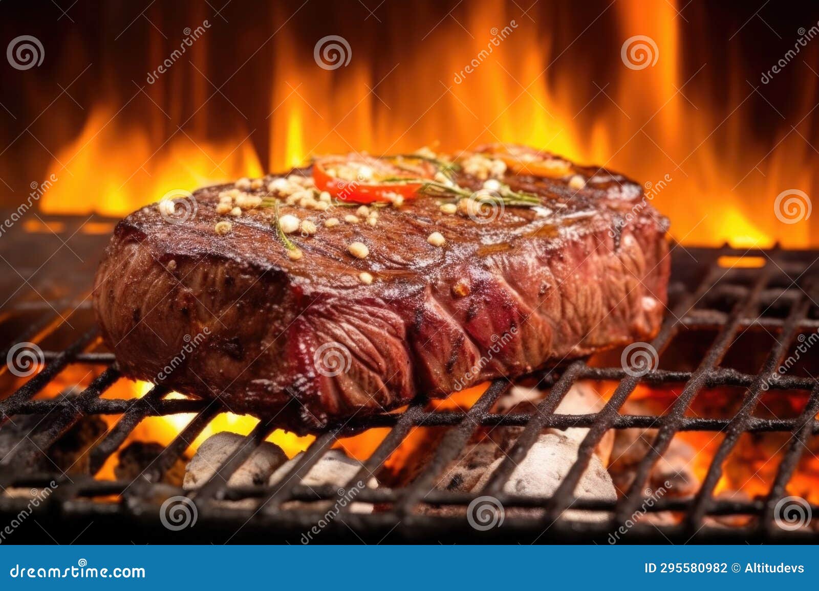 Medium Rare Asado Steak Highlighted in Grill Flames Stock Photo - Image ...