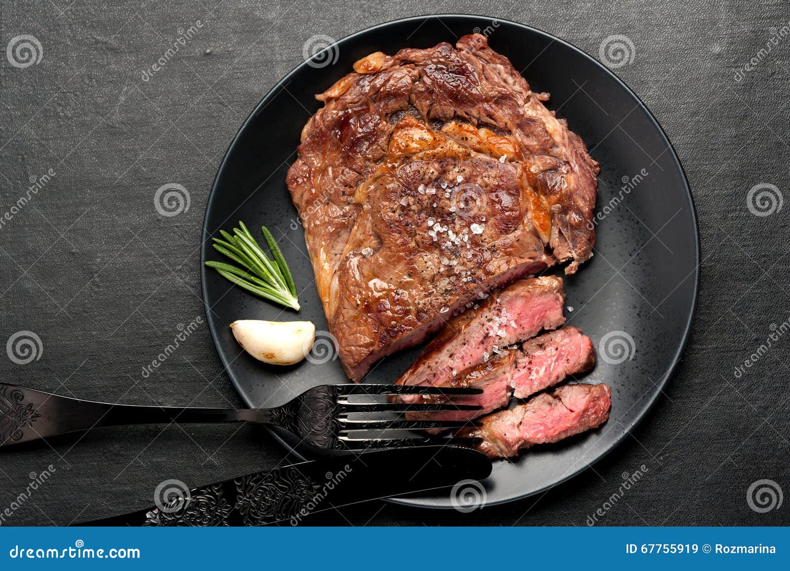 Medium Rare Grilled Steak Ribeye Stock Image - Image of roasted, rare ...