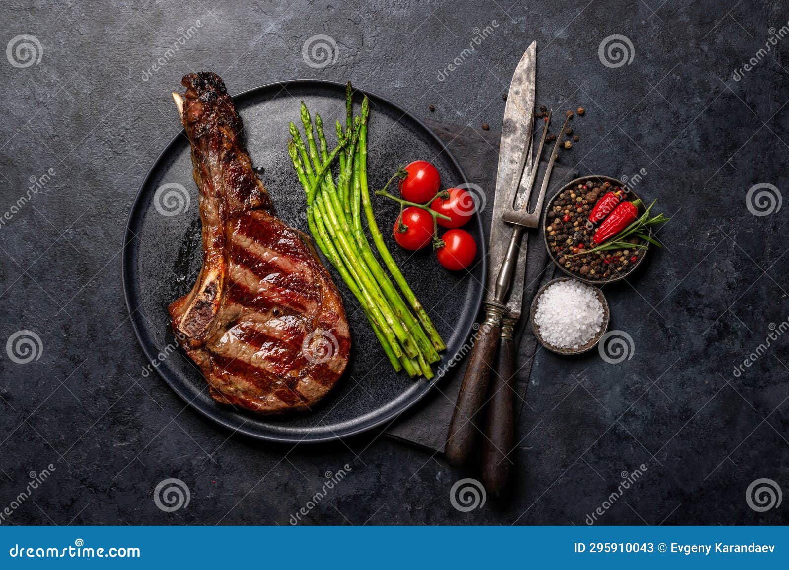 Medium Rare Grilled Tomahawk Beef Steak with Asparagus Stock Image ...