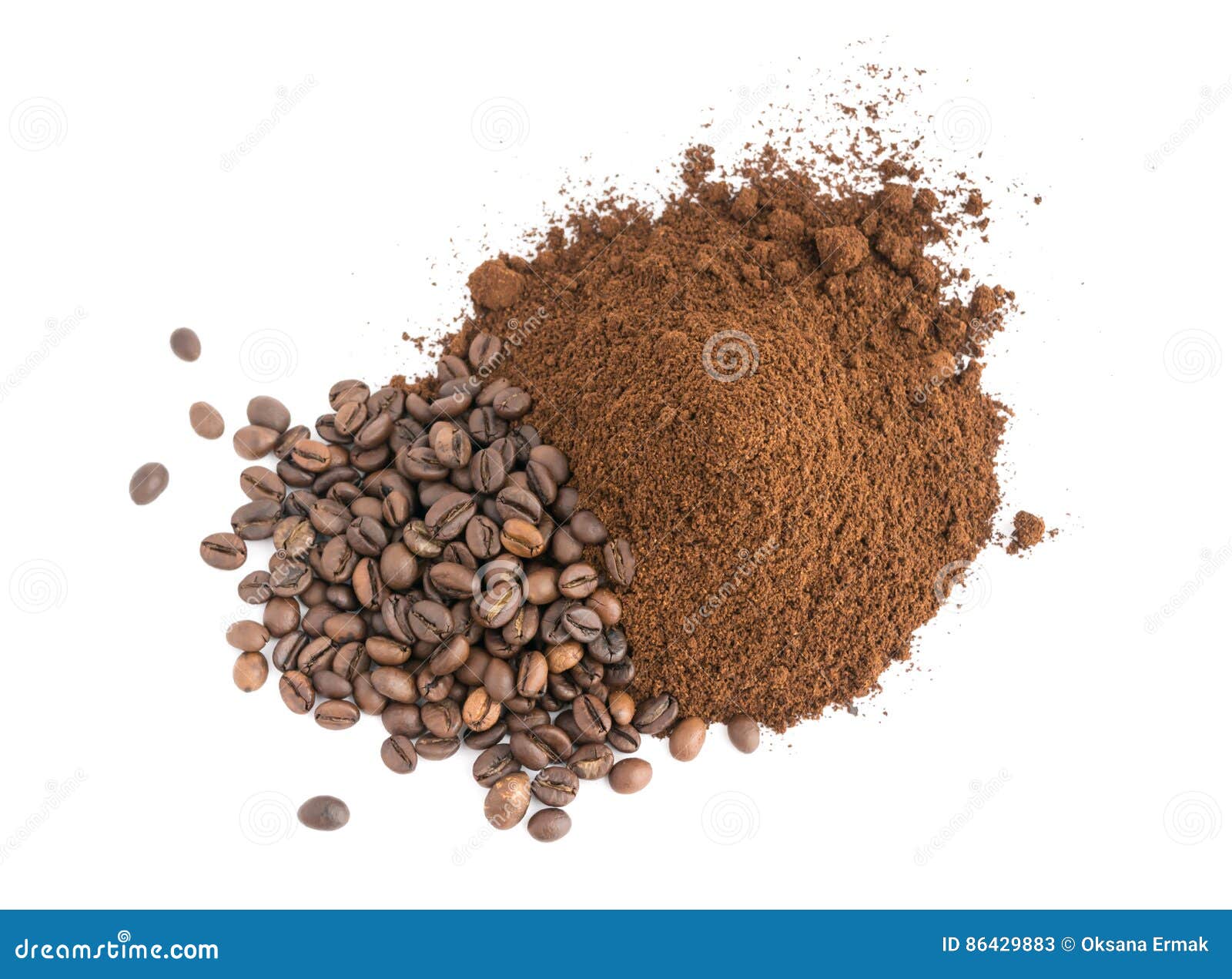 Medium Roast Fine Grinding Coffee and Whole Grains Stock Image - Image ...