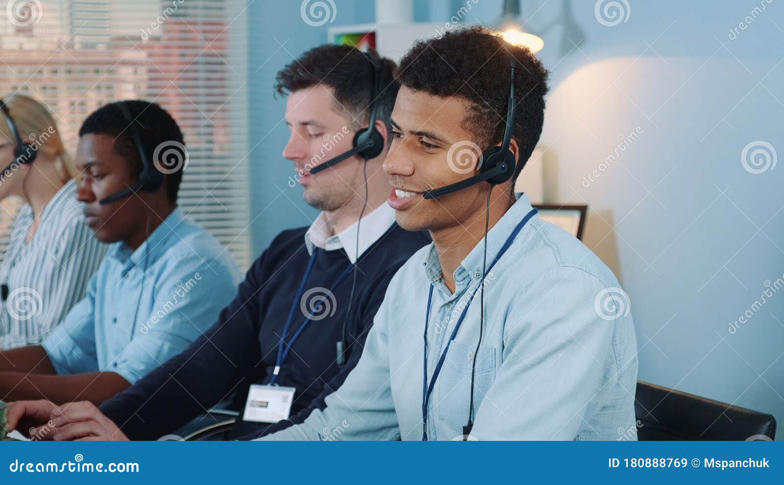 Medium Shot of Black Call Center Agent Feeling Exhausted and Broken ...