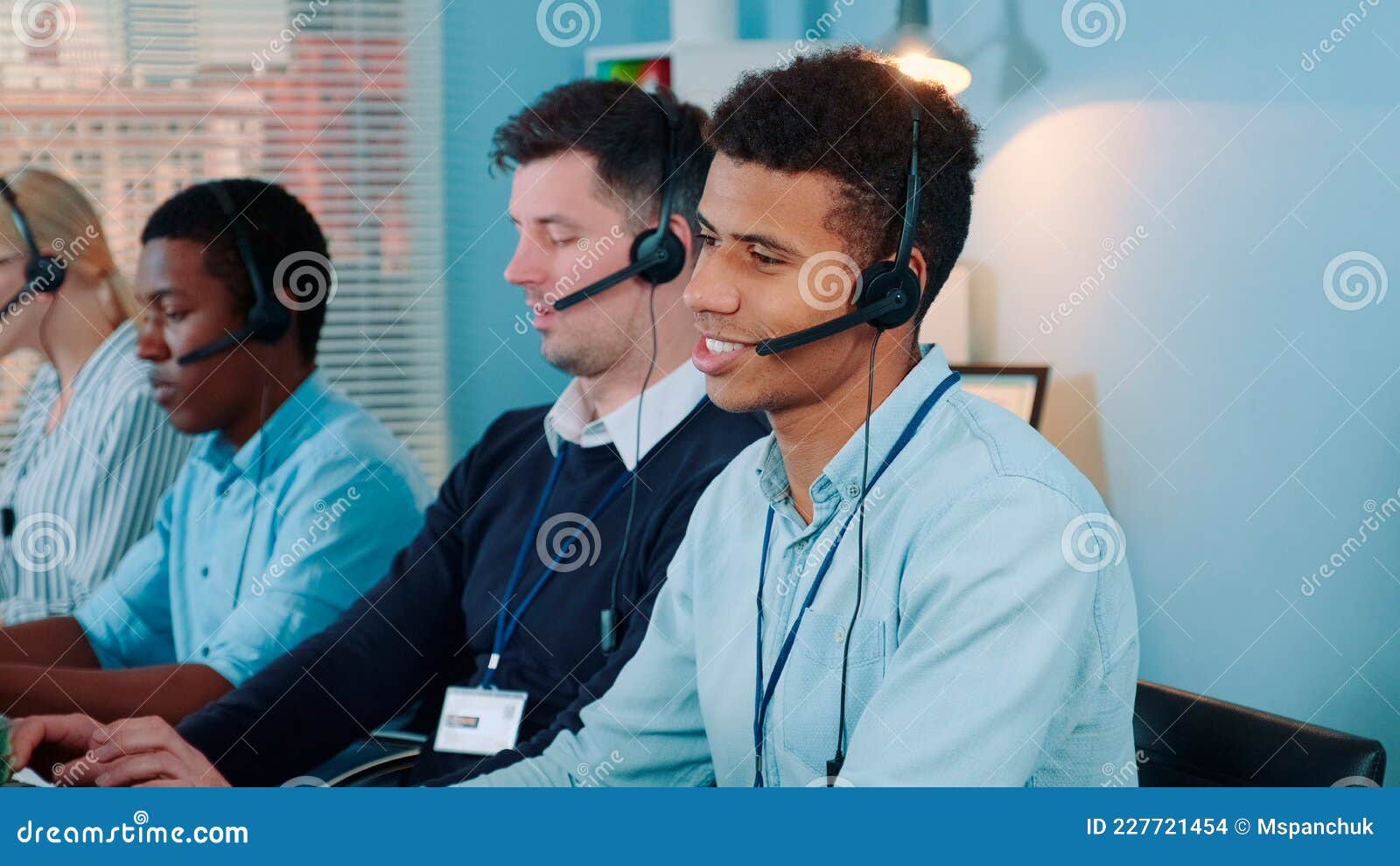 Medium Shot of Black Call Center Agent Feeling Exhausted and Broken ...