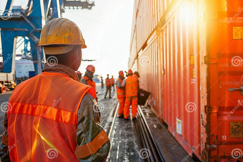 Construction Workers in High Visibility Gear on Industrial Site Stock ...