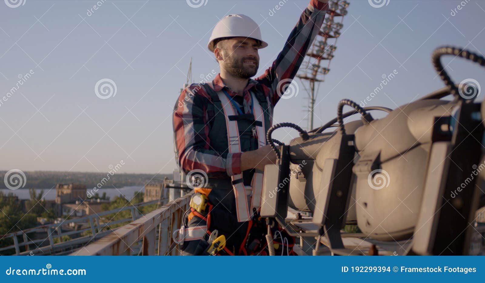 Engineer Working on a Cellular Tower Stock Photo - Image of electrician ...