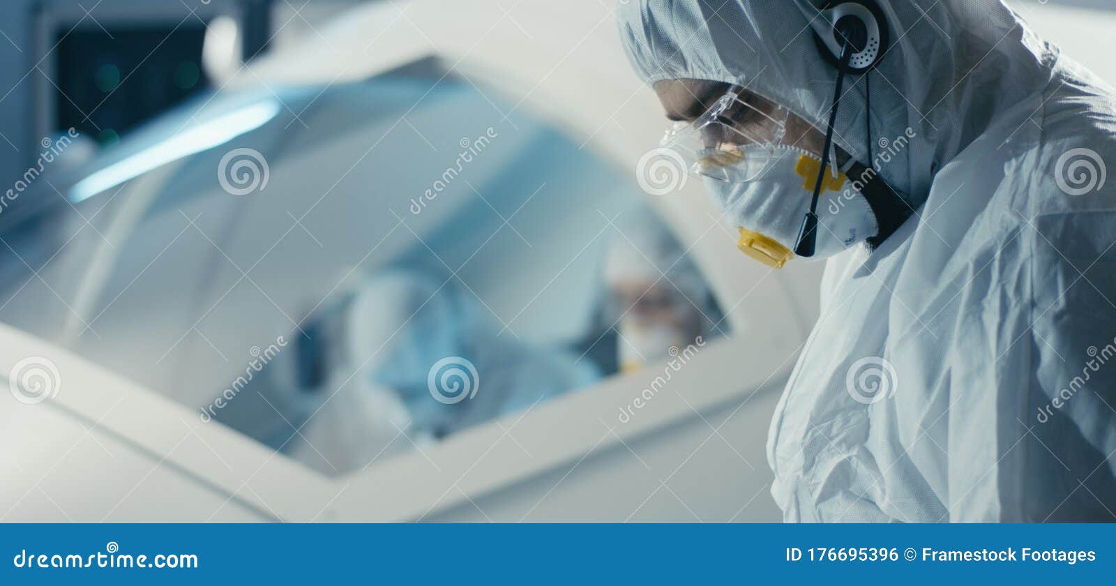 Engineers Working in Clean Room Stock Photo - Image of controlling ...