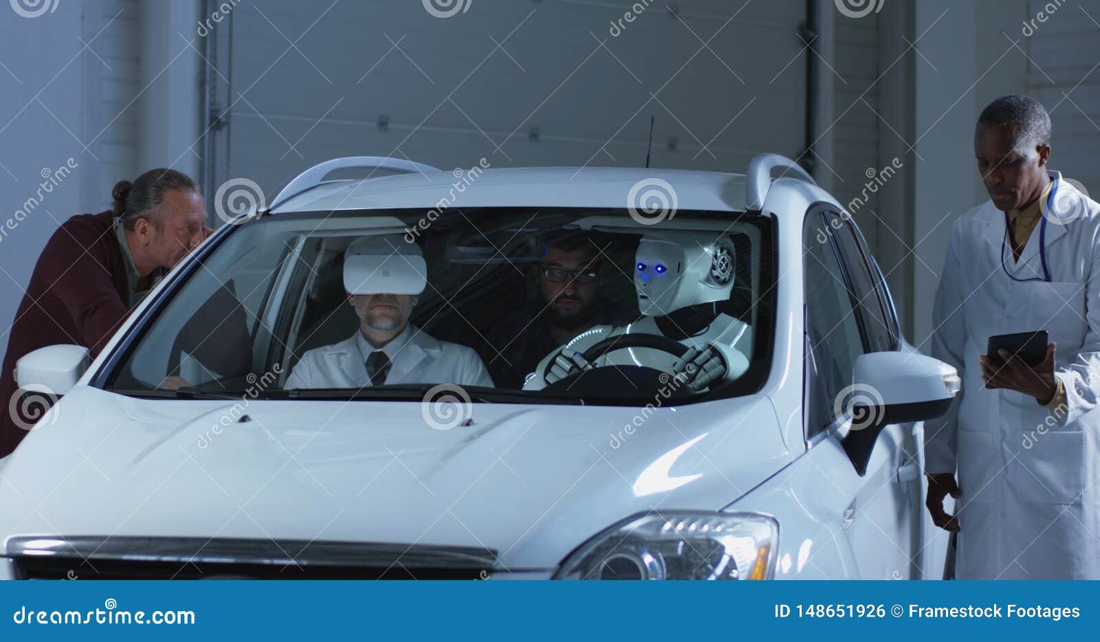 Scientists Testing a Car Driving Robot Stock Photo - Image of science ...