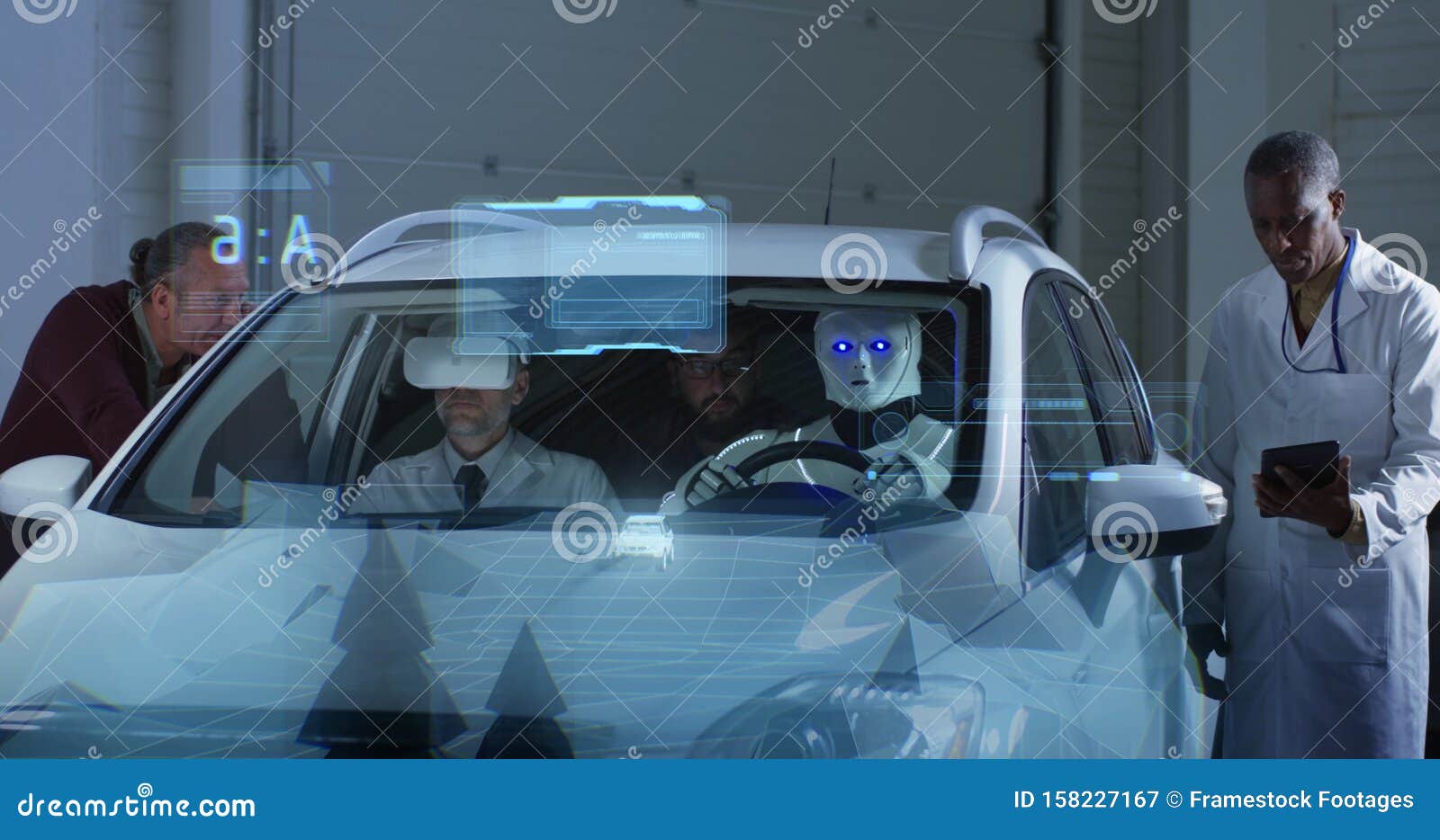 Scientists Testing a Car Driving Robot Stock Image - Image of ...