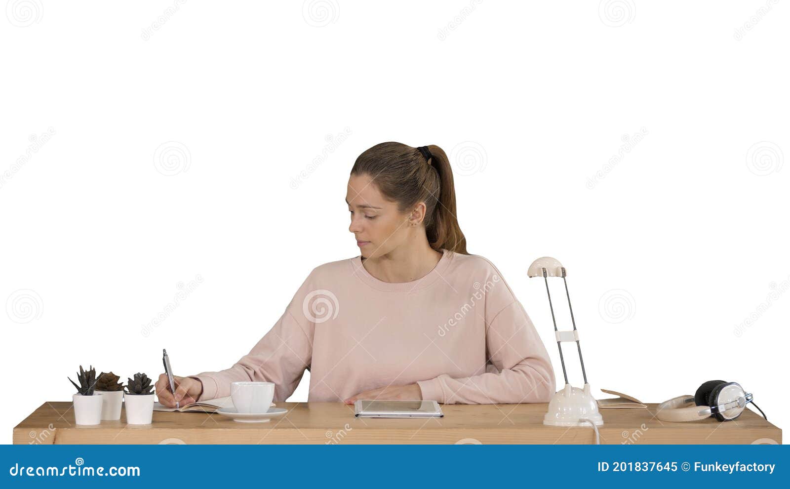 Happy Student Studying and Learning Taking Notes from a Digital Tablet ...