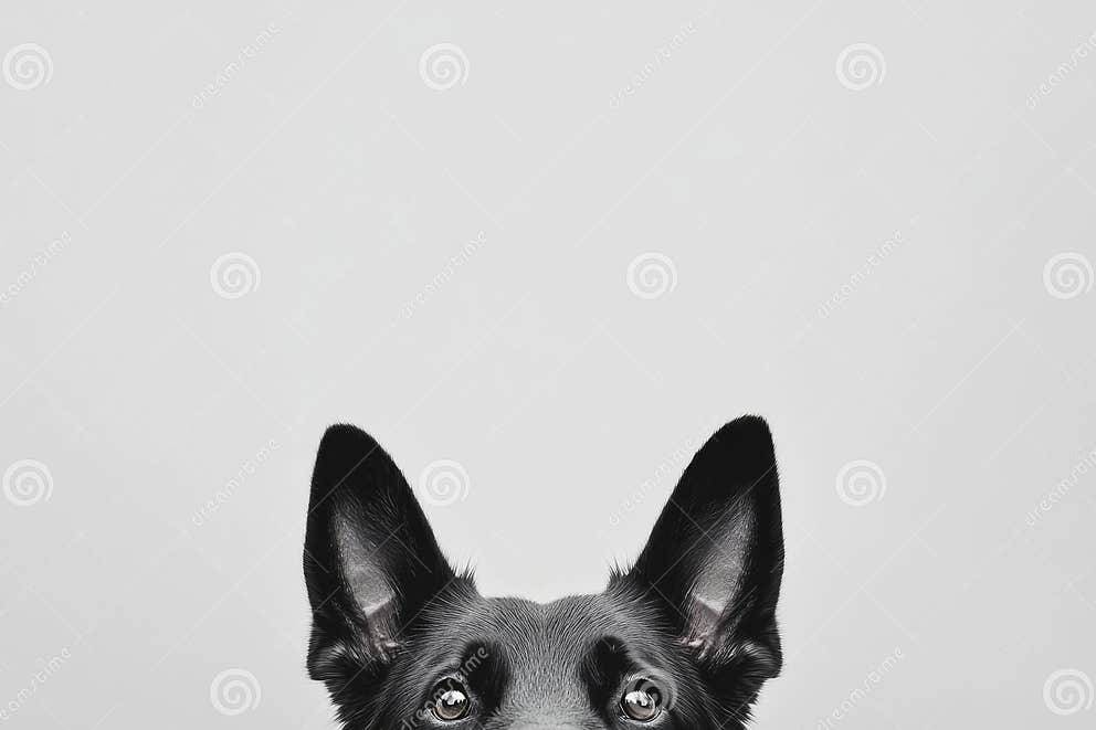 In a Medium Shot, a German Shepherd Dog Stands in Front of a Gray ...
