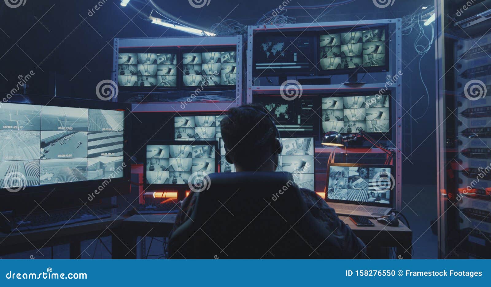 Hacker Watching Security Camera Footage Stock Photo - Image of digital ...