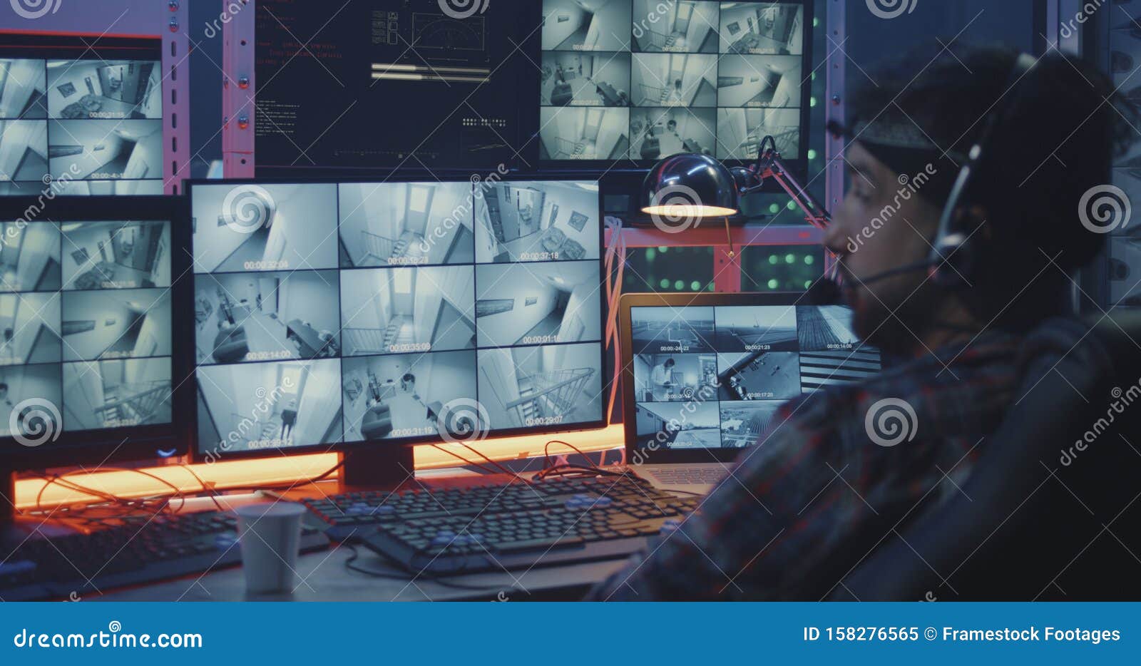 Hacker Watching Security Camera Footage Stock Image - Image of digital ...