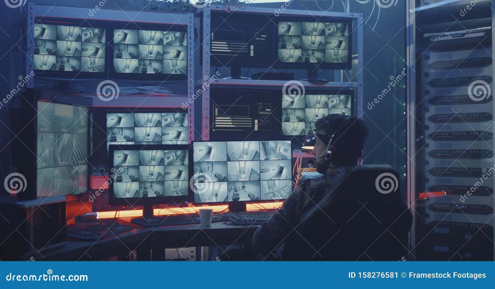 Hacker Watching Security Camera Footage Stock Image - Image of ...