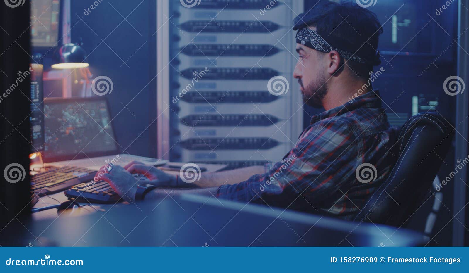Hacker Watching Multiple Monitors Stock Image Image Of Hacker 0050