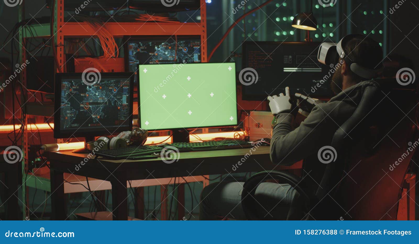Hackers Using VR Headset and Gloves Stock Photo - Image of desk, crime ...