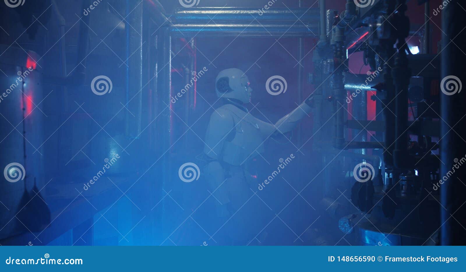 Humanoid Robot Working in a Smoke Filled Lab Stock Photo - Image of ...