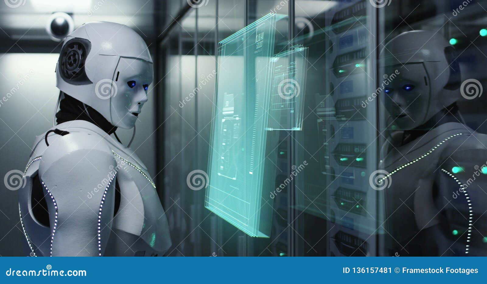 Humanoid Robot Working in a Data Center Stock Image - Image of ...