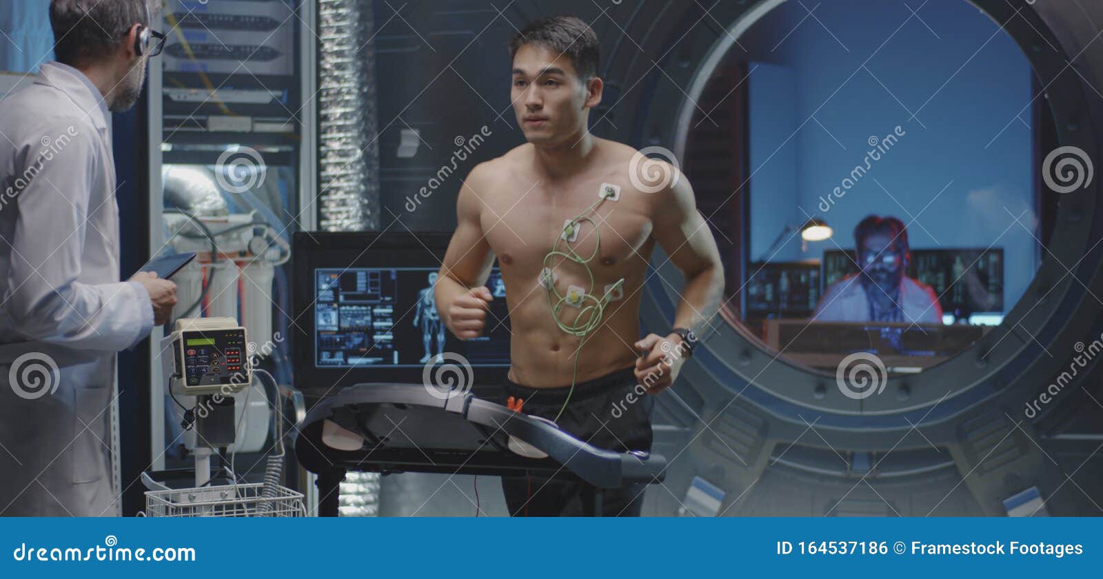 Astronaut Running on Treadmill Stock Photo - Image of electrodes ...