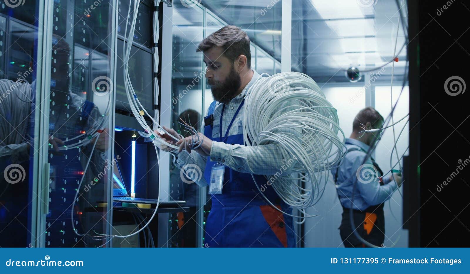 Male Technicians Working in a Data Center Stock Video - Video of ...