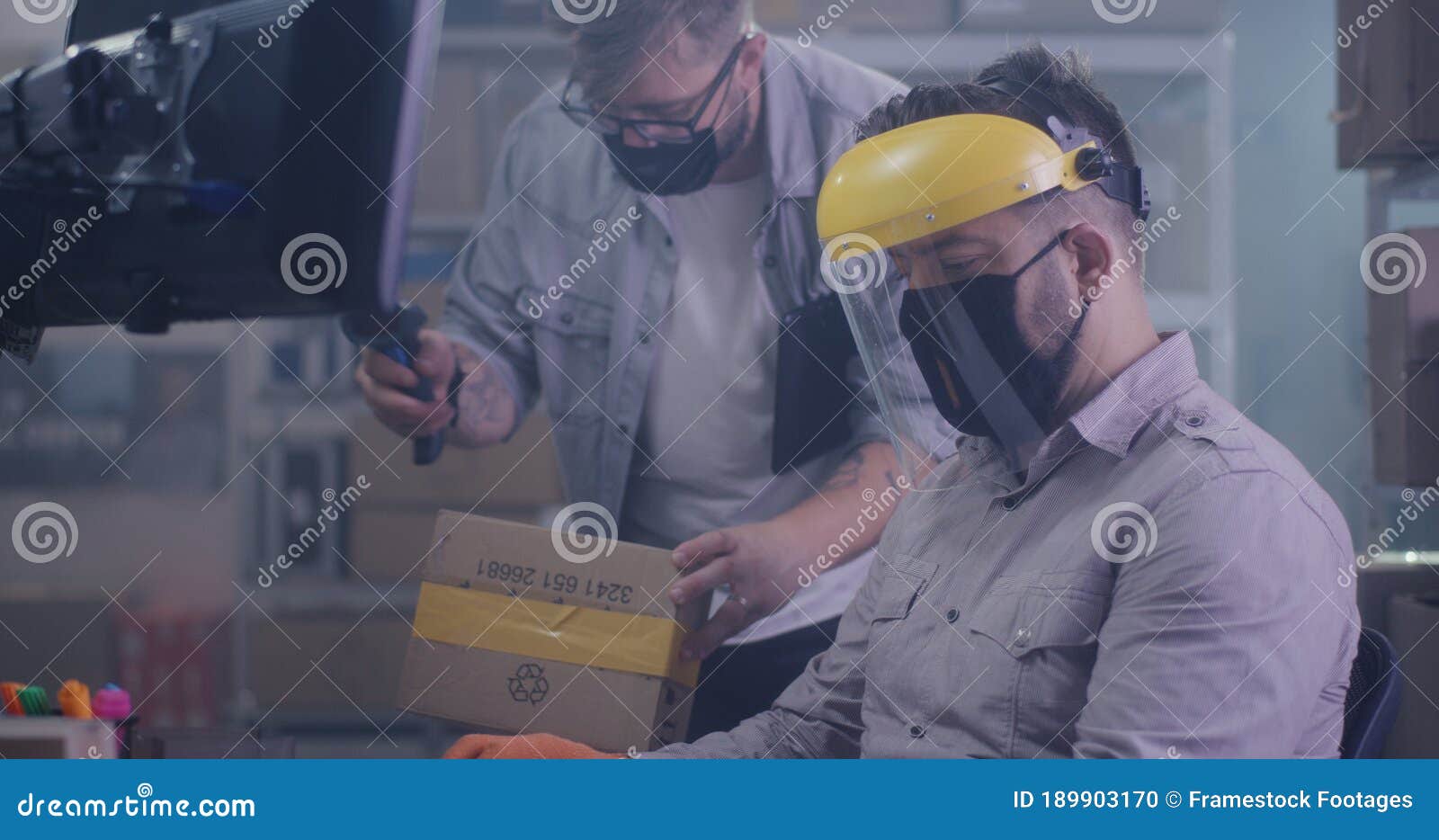 Men Checking Information about Package on Computer Stock Photo - Image ...