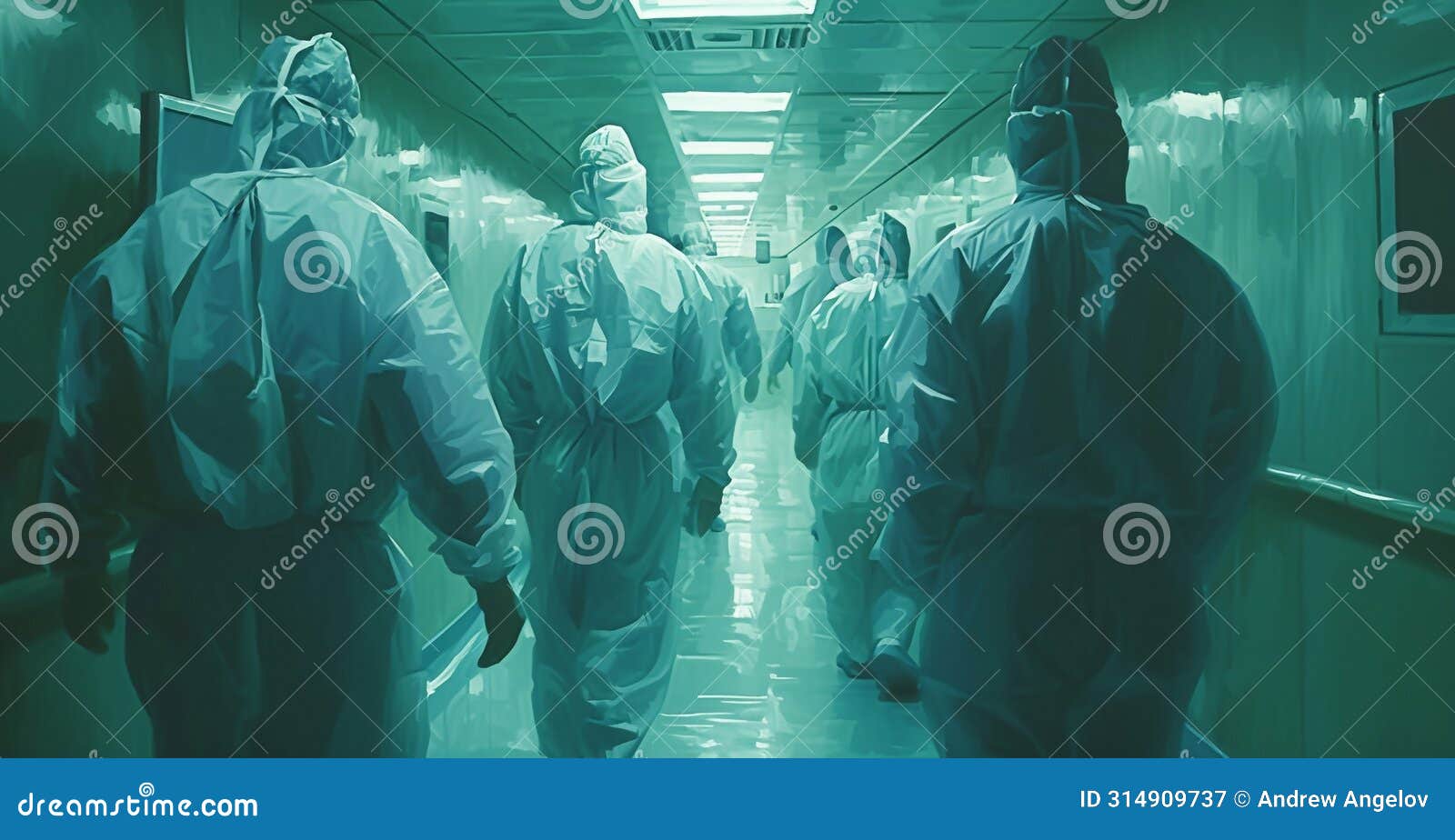 Medium Shot of Scientist in Hazmat Suits and a Humanoid Robot ...