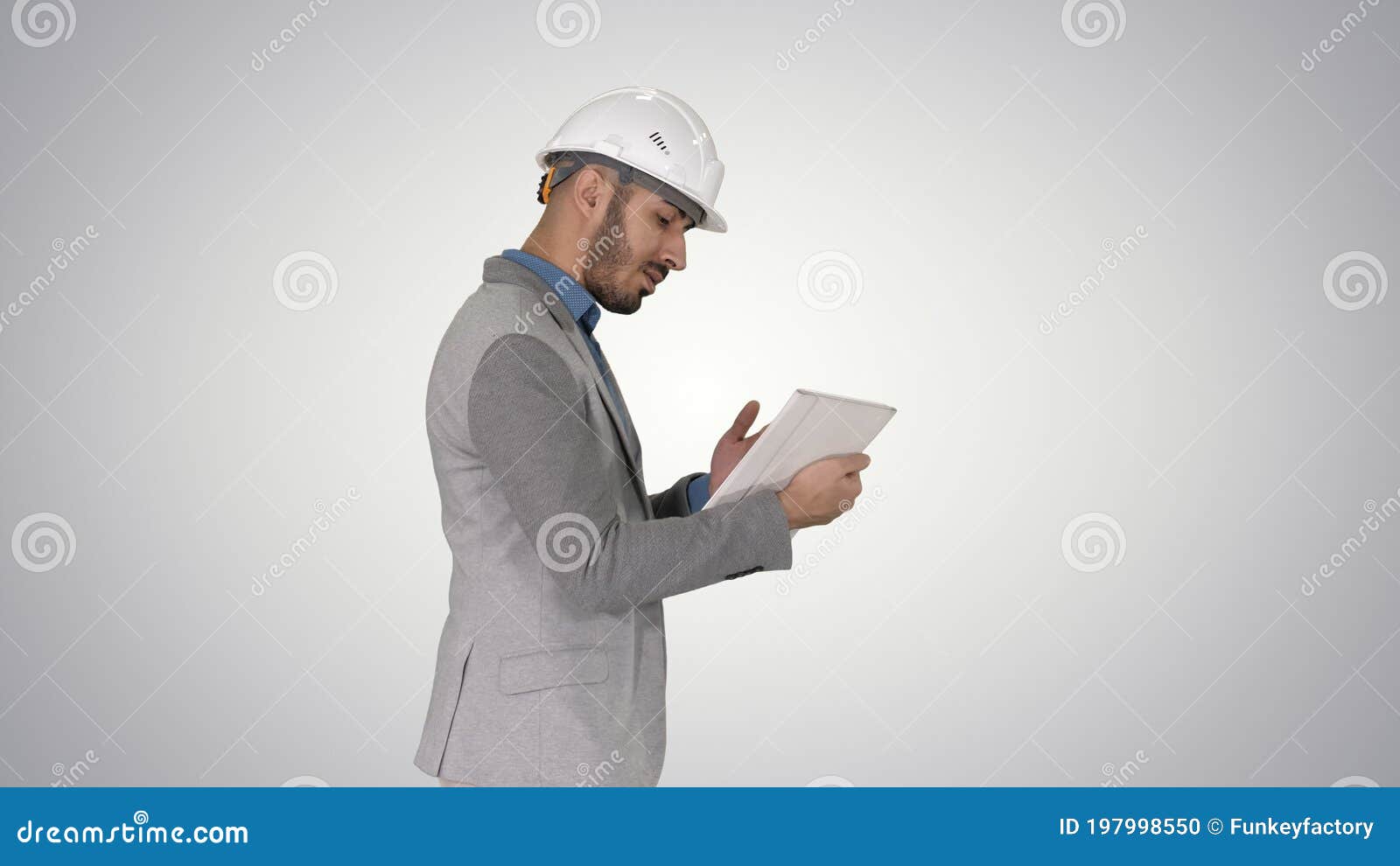 The Hipster Engineer Making Video Call with Tablet Showing Resul Stock ...