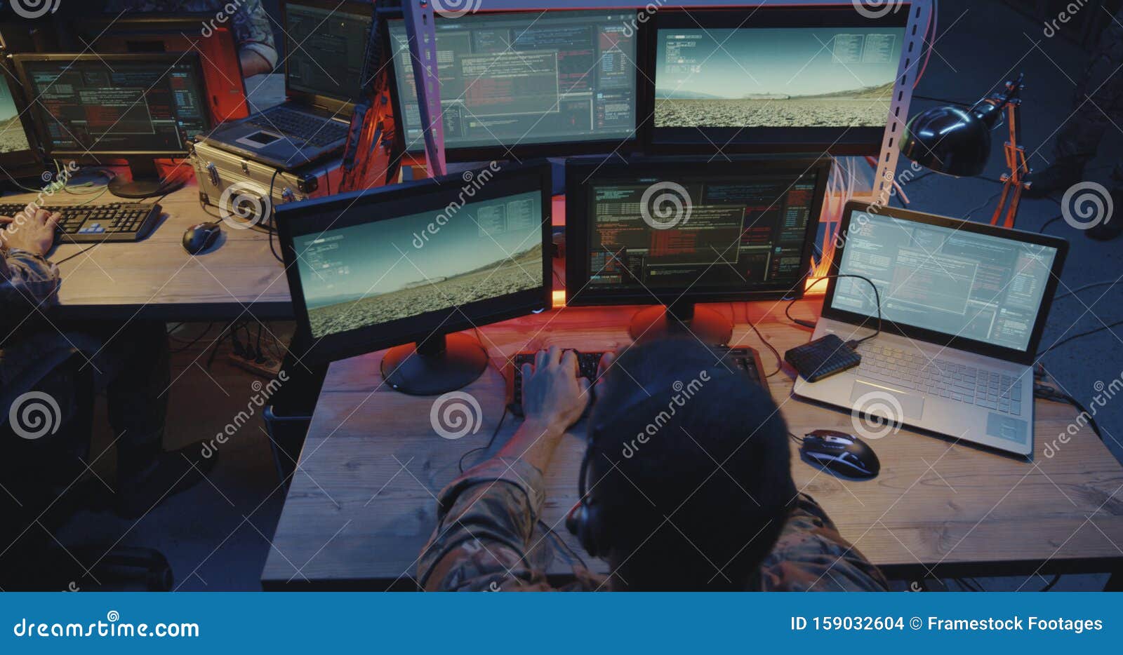 Soldiers Controlling Rocket Strike on Computer Stock Photo - Image of ...