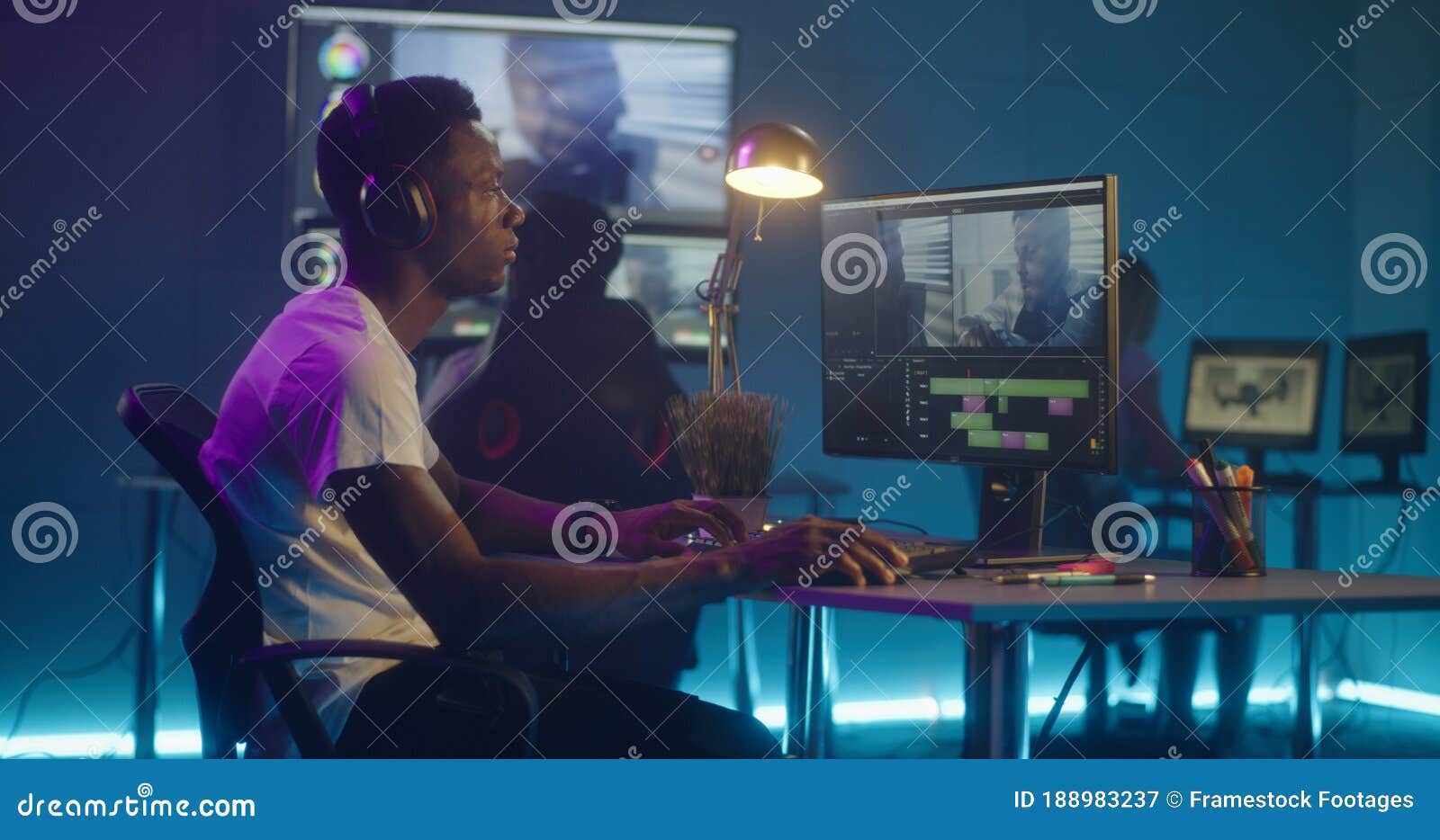 Video Editors at Work in Editing Room Stock Image - Image of studio ...